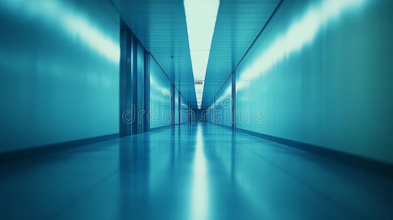 Long Blue Hospital Corridor with Bright Lights Stock Illustration ...