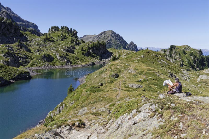 A Long Blue Lake in the Mountains Stock Photo - Image of travel, nature ...
