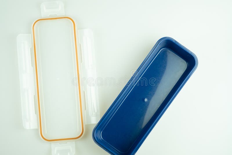 Long Blue Plastic Lunch Box Stock Photo - Image of open, empty: 198948844