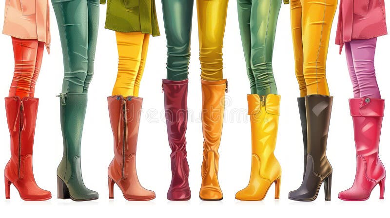 Long Boot Cutouts Collection: Various Styles and Colors on White ...