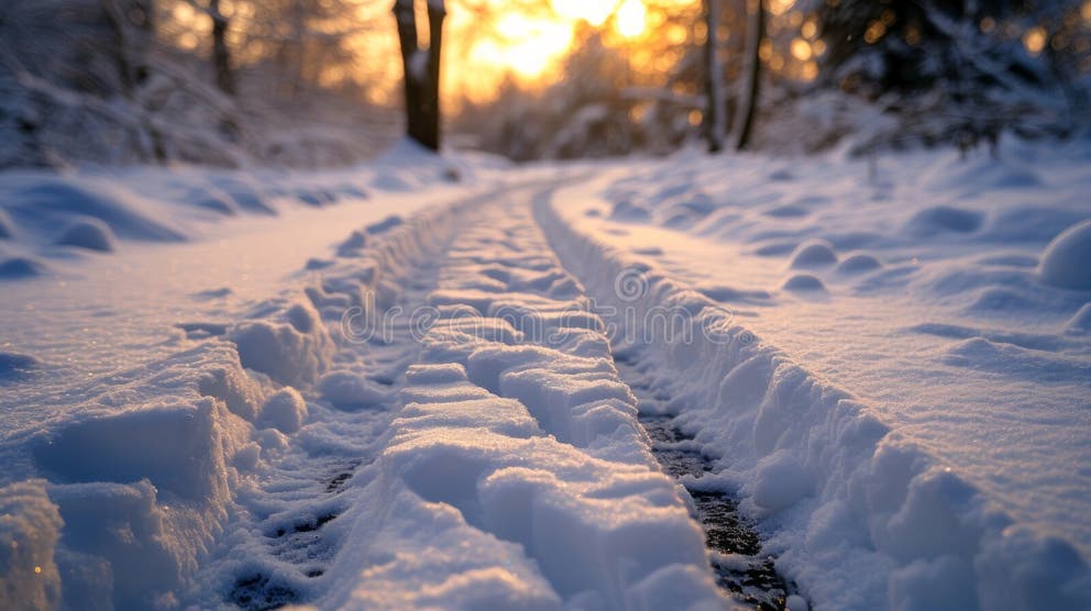 Long Brake Mark from a Car in the Snow Stock Image - Image of tree ...