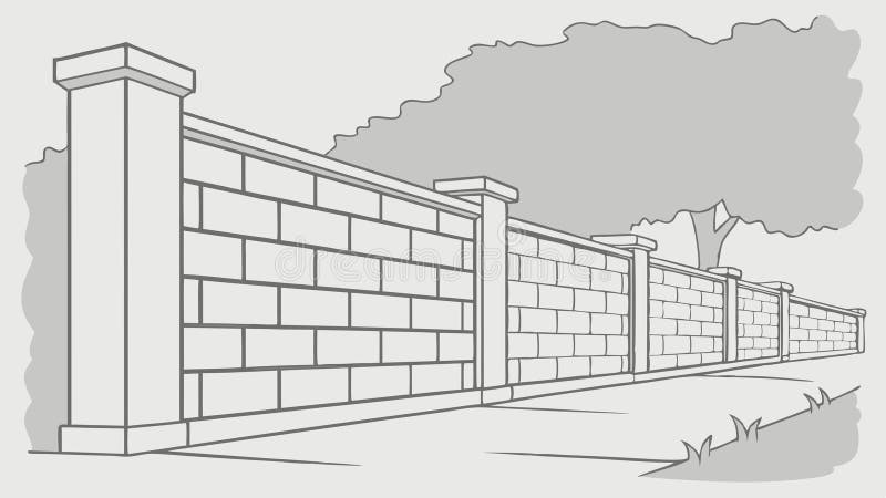 Long Brick Wall Boundary, Vector Design Generative AI Stock Vector ...