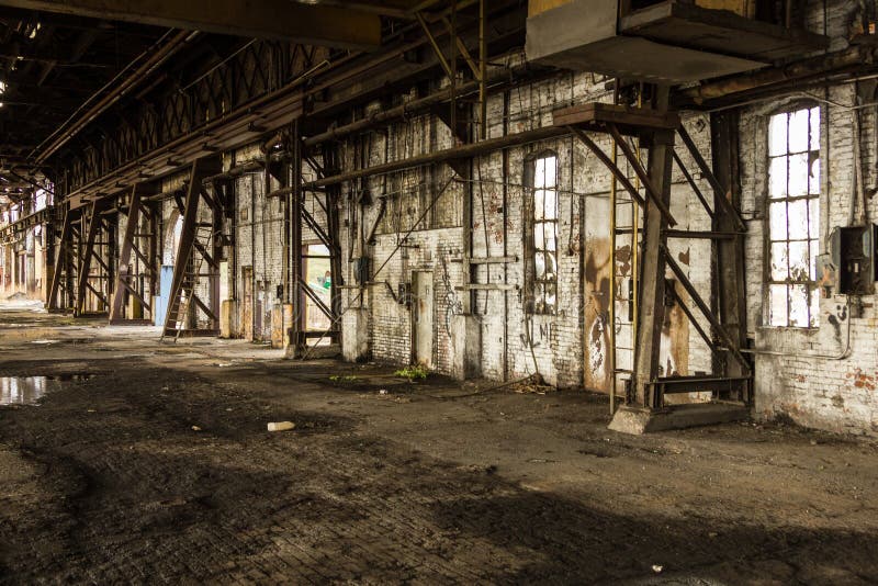 Long Brick Wall with Various Openings in an Abandoned Factory Stock ...