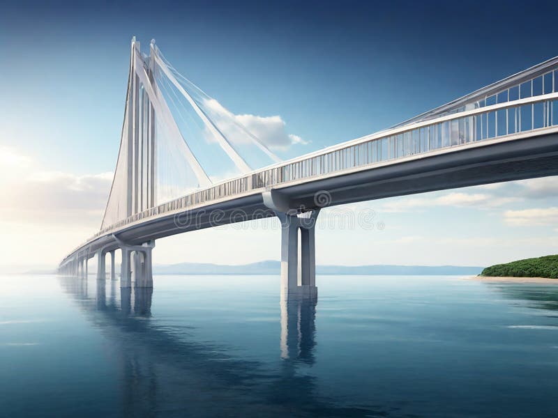 Long Bridge Across the Strait Stock Illustration - Illustration of ...