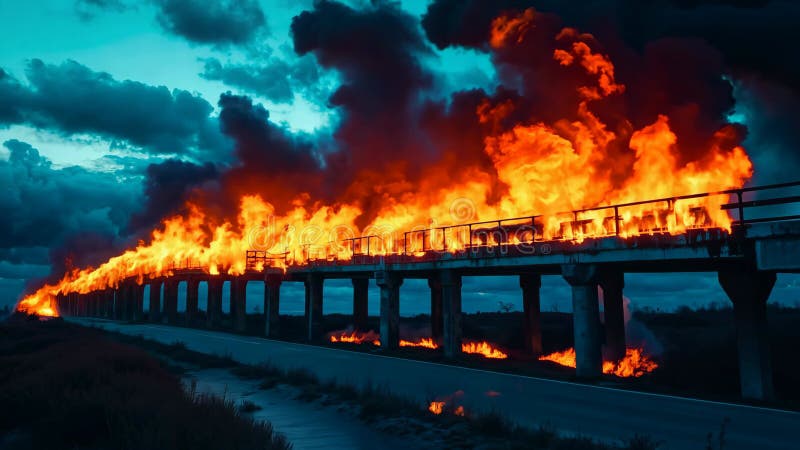 A Large Bridge on Fire on the Side of a Road Stock Footage - Video of ...