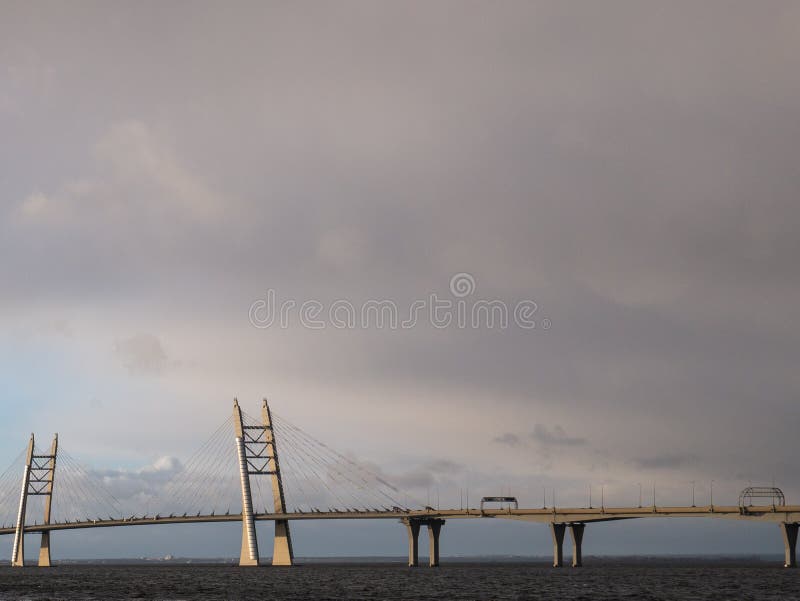 The Long Bridge Extends Against the Storm Stock Image - Image of ...