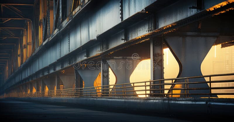 A Long Bridge with Metal Railings and a Walkway, AI Stock Illustration ...