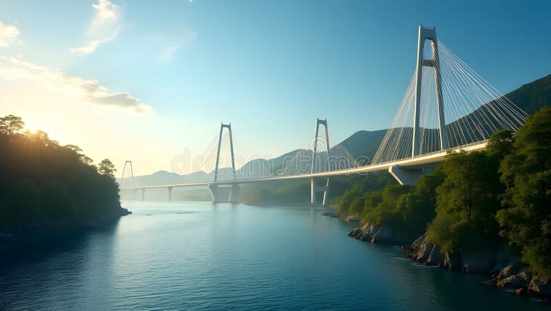 A Long Bridge Stretching Across a Vast River, Surrounded by Dense ...