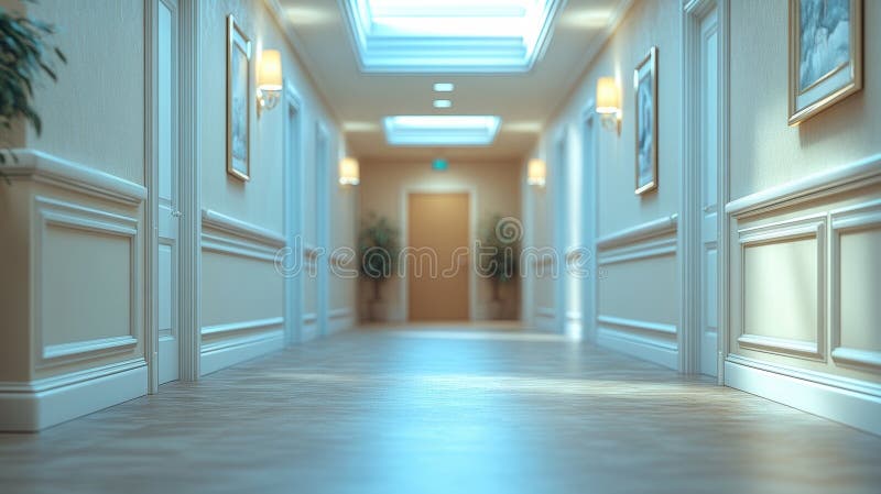 Long and Bright Corridor with Elegant Decor and Natural Light in a Well ...