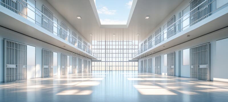 Long Bright Corridor of a Modern Prison with Cells Stock Photo - Image ...