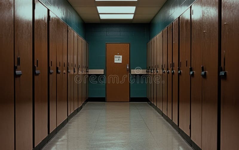 Long Brown Lockers Teal Walls School Hallway Stock Illustration ...