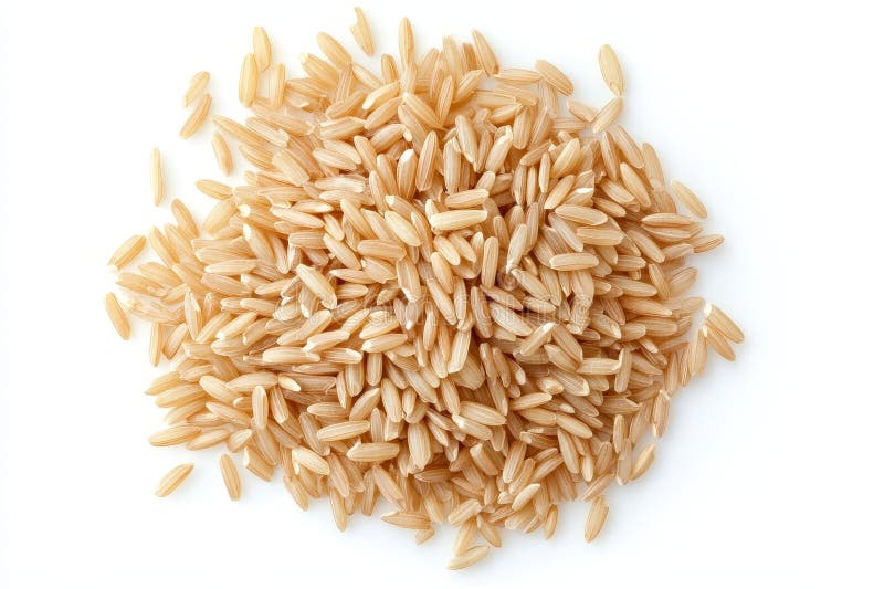 Long Brown Rice Isolated on White, Top View. Generative AI. Stock Photo ...