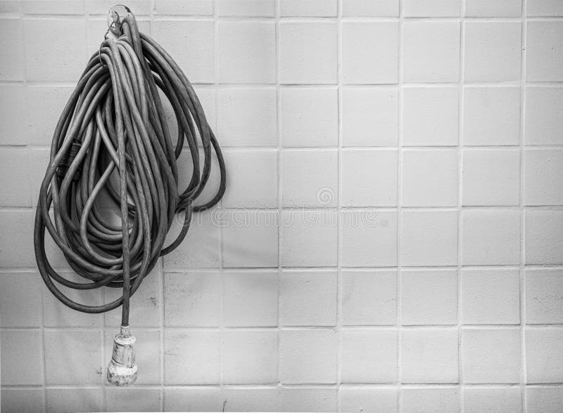 Old Vintage Long Cable / Wire on White Wall Background Stock Image ...