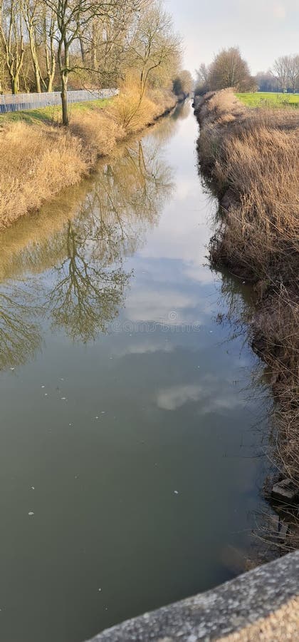 Long Canal Full of Autumn Colours Stock Photo - Image of grass ...