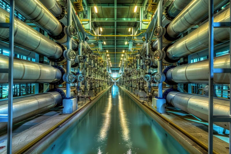 A Long Canal Inside a Large Industrial Building Stock Image - Image of ...
