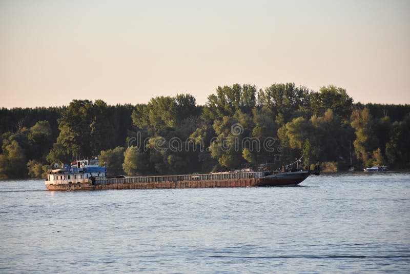 A Long Cargo Ship on the Danube Editorial Stock Photo - Image of ...