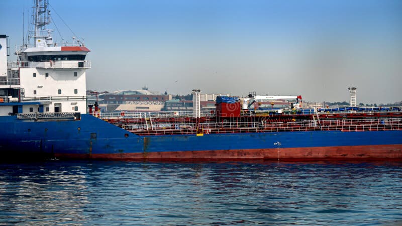 Long Cargo Ship or Gas Tanker on Sunny Day Stock Image - Image of ...