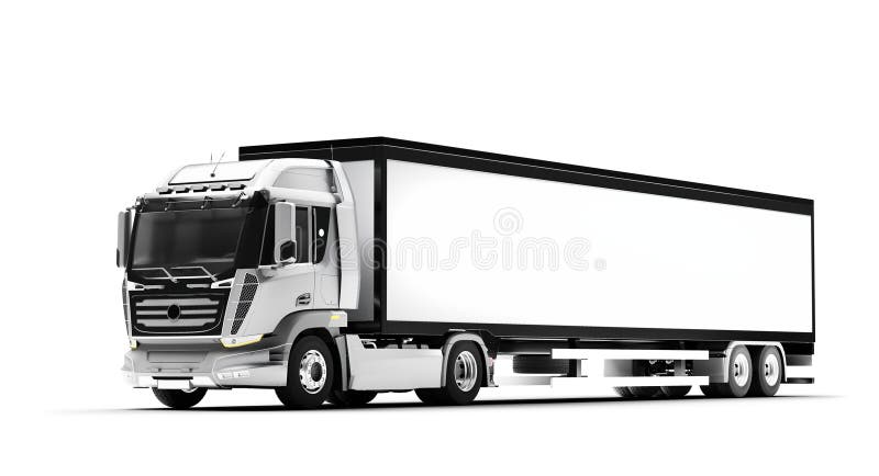 Long Cargo Truck with Container Isolated on White Stock Illustration ...