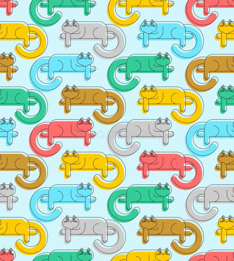 Long Cat Pattern Seamless. Cartoon Pet Background. Baby Fabric Texture ...