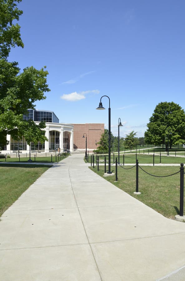 Curving Sidewalk on a College Campus Stock Image - Image of flowers ...