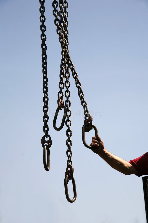 Chains with Crane Hook As Industrial Background Stock Image - Image of ...