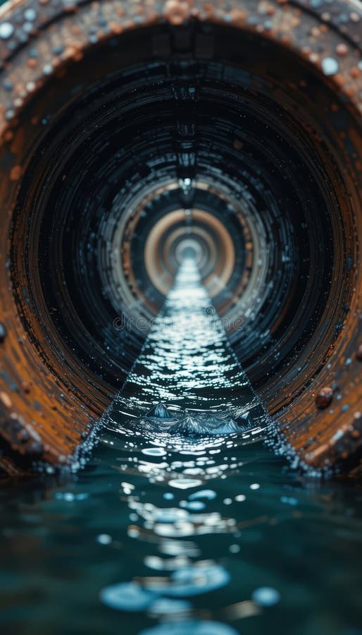 Dark Tunnel Water Path Industrial Drainage System Stock Photo - Image ...
