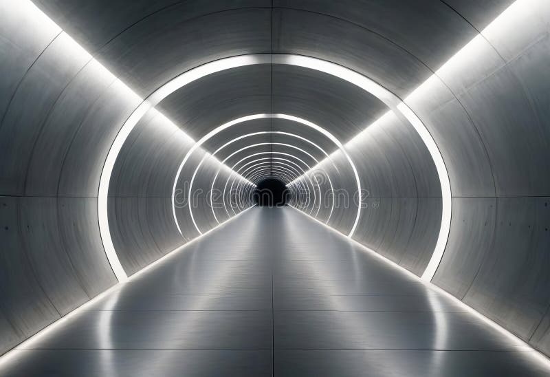 A Long, Circular Tunnel with LED Lights Stock Illustration ...