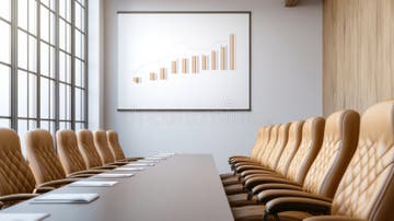 A Long Conference Table with Chairs and a Graph on the Wall, AI Stock ...