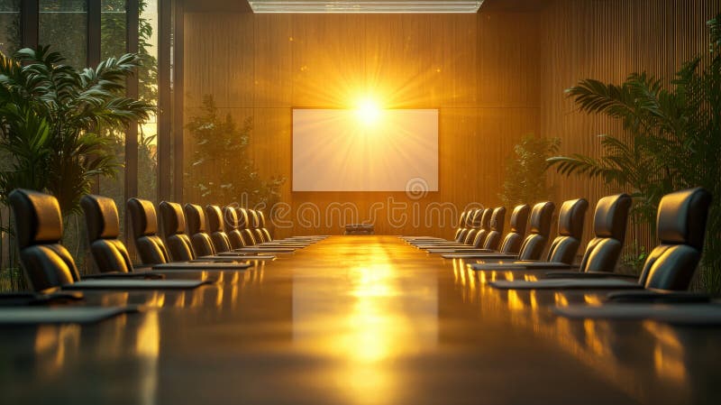 Sunlit Modern Boardroom with Long Table and Leather Chairs Stock ...