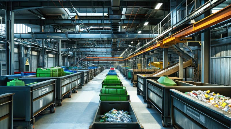 Long Conveyor Belt in Large Garbage Processing Plant Stock Illustration ...