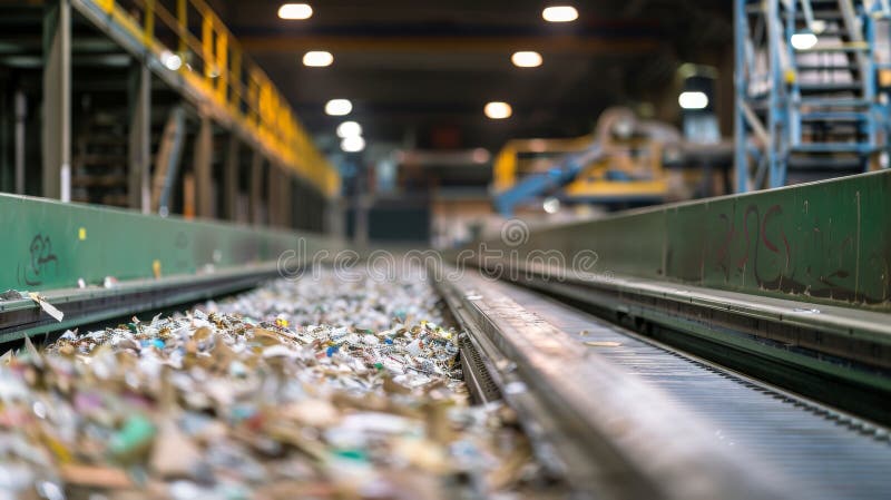 A Long Conveyor Belt Overflowing with Trash Inside a Factory Stock ...