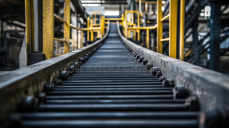 A Long Conveyor Belt with a Yellow Rail Stock Illustration ...