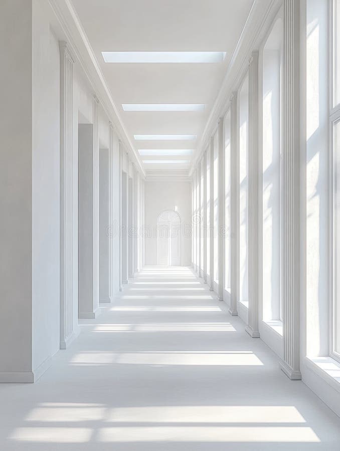 Long Corridor with Arched Windows Stock Photo - Image of spacious ...