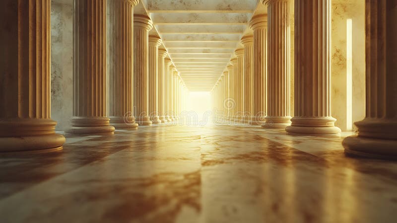 A Long Corridor with Classical Architecture Features Rows of Large ...