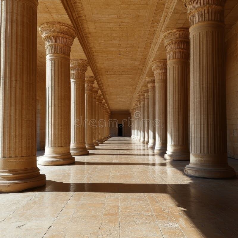 Long Corridor with Columns, Architectural Perspective, Sunlight and ...