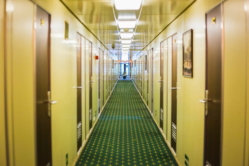 Long Corridor of Cruise Ship Stock Photo - Image of light, passage ...