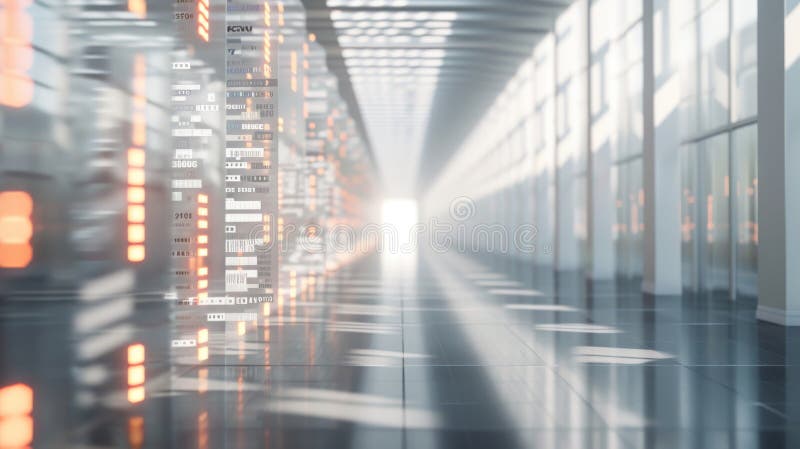 Long Corridor of Data Servers in a High-tech Facility Stock Photo ...