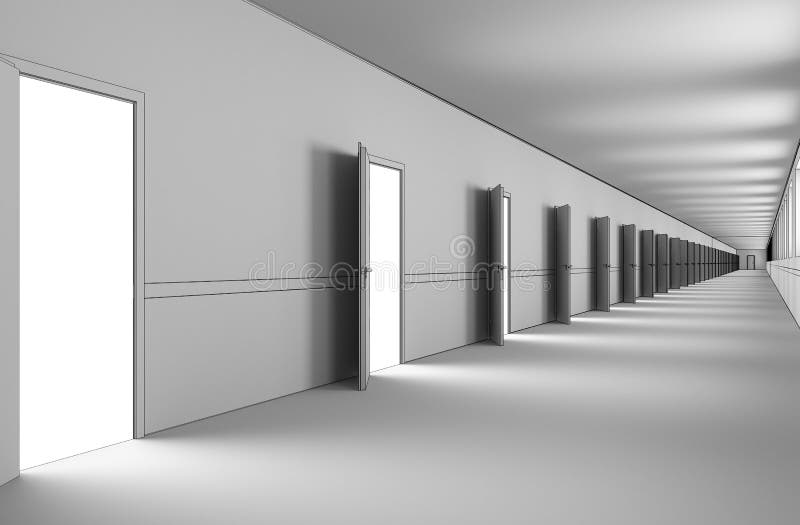 Long Corridor, Interior Visualization, 3D Illustration Stock ...
