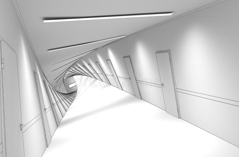 Long Corridor, Interior Visualization, 3D Illustration Stock ...