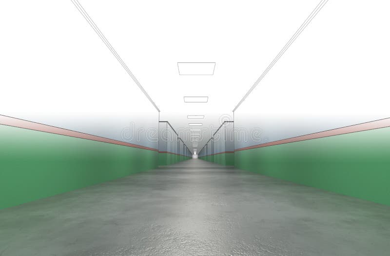 Long Corridor, Interior Visualization, 3D Illustration Stock ...