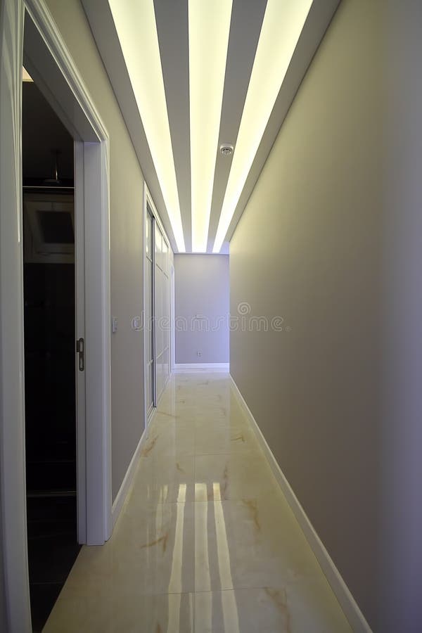 A Long Corridor with Doors at the Sides and a Light at the End of the ...
