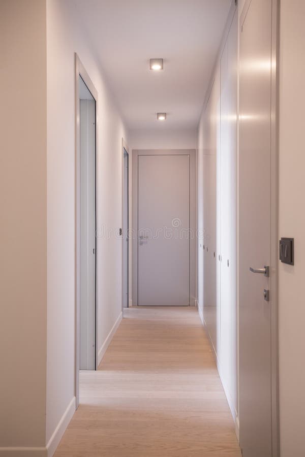 Long corridor with doors stock photo. Image of estate - 59572992