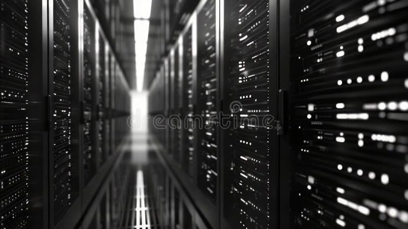 Long Corridor Filled with Rows of Server Racks in a Data Center ...