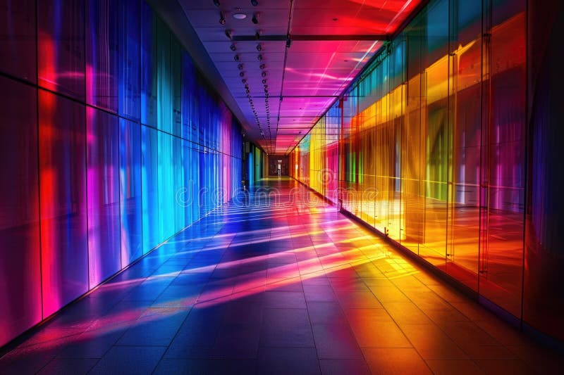 A Long Corridor Filled with Vibrant Lights Stock Photo - Image of neon ...