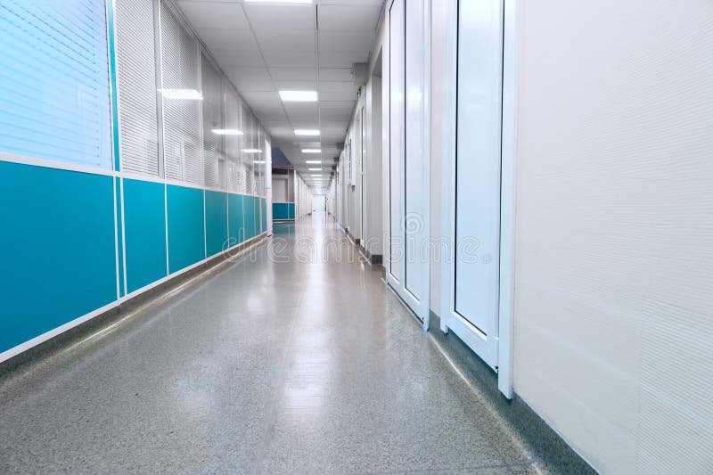 Long corridor in hospital stock image. Image of indoor - 308794623