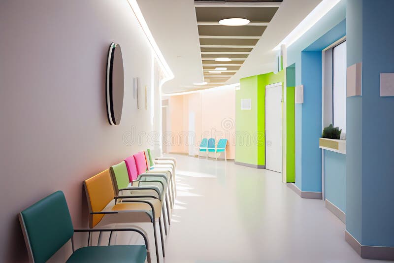 Long Corridor in the Hospital with Doors and Reflections. Abstract ...