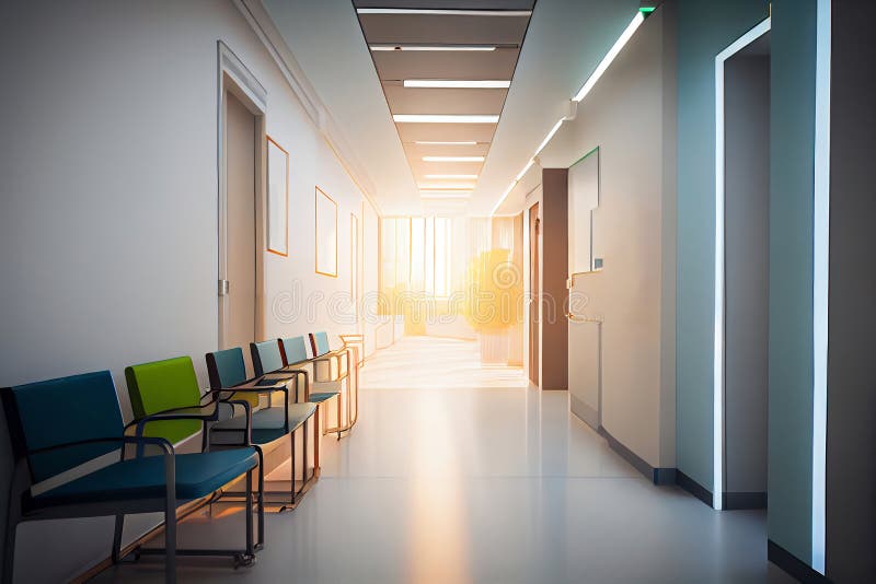 Long Corridor in Hospital with Doors and Reflections. Children S ...