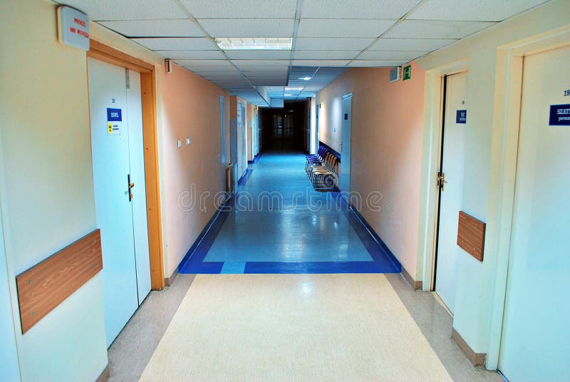 Long Corridor in the Hospital. Stock Photo - Image of corridor, green ...
