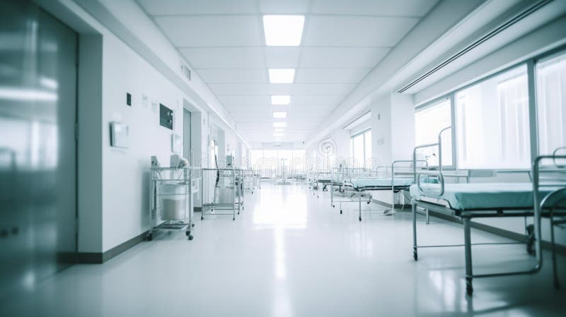 A Long Corridor in a Hospital with Various Procedural Rooms. Generative ...