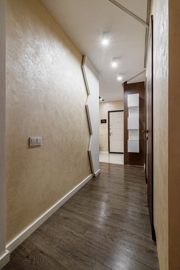 Long Corridor with Interior Doors in an Ordinary Small Apartment Stock ...